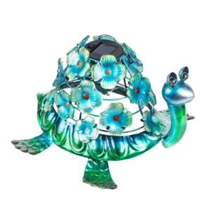 vcuteka solar light outdoor waterproof - metal turtle floral solar led lights garden figurine light for patio lawn yard decor, ideal gift