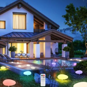 uuffoo solar floating pool lights 7 rgb colors outdoor pathway lights with remote control solar powered garden light perfect decor for pool parties automatically light up home/outdoor 3pack (stone)