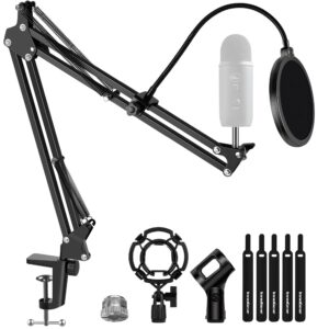 innogear microphone stand mic boom arm for blue yeti hyperx quadcast s solocast snowball fifine k669b and other mic, with shock mount windscreen pop filter mic clip holder cable ties, large