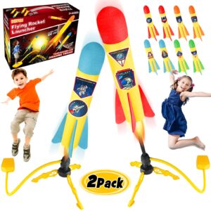 beefhn toy rocket launcher for kids, incl 2 launchers & 8 foam rockets, shoots up to 100 feet, sturdy jump launch toys fun outdoor toy for kids, gift for boys and girls age 3 4 5 6+ years old