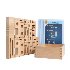 sumblox mini (starter set) - 38 mini math building blocks, stem solid wood educational numbers. includes wooden box, and 36 all-new activity cards.