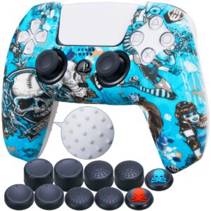 9cdeer 1 piece of silicone transfer print protective cover skin + 10 thumb grips for playstation 5 / ps5 controller sorceress