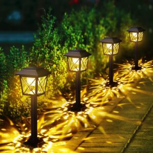 rechoo solar pathway lights outdoor 6 pack, solar lights outdoor garden lights with 2 lighting mode waterproof solar outdoor lights solar powered landscape lighting pathway patio yard garden decor