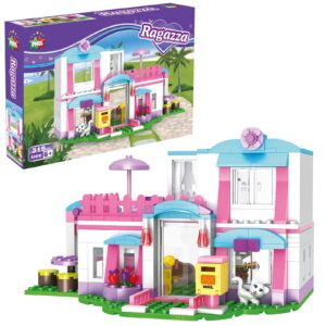 milestar girls friends house building blocks toys pink beach villa swing sun lounger building kit bricks toys for girls dolls house construction play set educational toys for kids 319 pcs