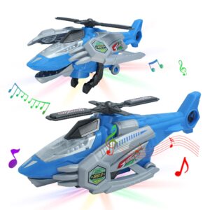 elimiic helicopter toys for 3 4 5 6 year old boys automatic transform dinosaur toys with led light and music 4-6 year old boy birthday gifts(blue)