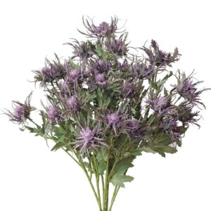 minyulua artificial thistle flowers purple eryngium flowers 8 long stems faux thistles bunch fake plant spray eryngo | sea holly for wedding bouquet centerpiece home kitchen office garden decor