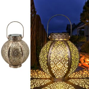 solar lanterns outdoor hanging, solar lights retro metal waterproof table lanterns solar garden lights with handle for garden, yard porch patio tabletop (2 pack)