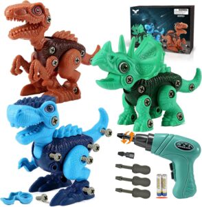 kids toys stem dinosaur toy: take apart toys for kids 3-5| learning educational building construction sets with electric drill| birthday gifts for toddlers boys girls age 3 4 5 6 7 8 year old