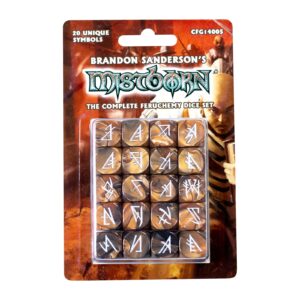 gamerati llc mistborn adventures - mistborn dice: the complete feruchemy set – 20 gold colored polyhedral 6 sides includes 20 dice –d6