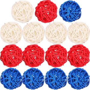 15 pieces 1.8 inch 4th of july wicker rattan balls patriotic white blue red decorative ball vase bowl fillers natural sphere orbs table decoration for independence memorial day home garden party decor