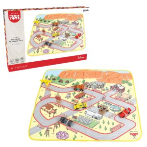 just play disney wooden toys disney pixar cars 8-piece wooden blocks and playmat, officially licensed kids toys for ages 18 month