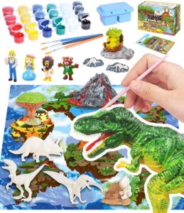 45 pcs dinosaur painting kit toys for kids arts and crafts kit - paint your own dinosaur toy party supplies toy dinosaur figures w/play mat, kid paint dino toy set creativity gift for girl boy age 3+