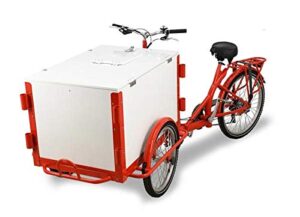 omcan 46659 front load tricycle ice cream bike red frame with white wooden box