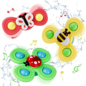 suction cup spinning top toy baby bath toy 3 pcs, cosyoo spin sucker spining top spinner toy early learner toys for baby toys