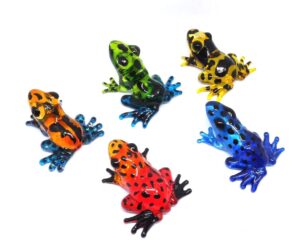 (bundle of 5) handmade mini 2" blown glass multicolor poison dart frog figurines figures art, collectible dollhouse gift ideas, miniature jungle animals, tiny ornament, cool stuff decor