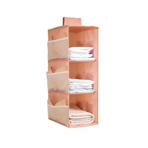 w&h orange hanging closet organizer - collapsible clothes hanging shelves storage organizer space saver oxford cloth for clothes storage and accessories (pink, 3 shelf)