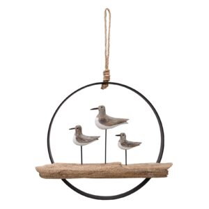 e-view nautical wood wall decoration rustic wooden hanging circle ocean home decor hand carved beach themed ornament for door (seagull)