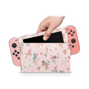 zoomhitskins compatible with switch skin cover spring flower pink vintage fancy daisy pastel vinyl decal sticker wrap, made in the usa