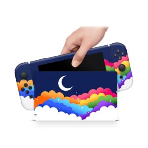 zoomhitskins compatible with switch skin cover rainbow clouds cute blue white cartoon anime vinyl decal sticker wrap, made in the usa