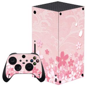 playvital cherry blossoms petals custom vinyl skins for xbox series x, wrap decal cover stickers for xbox series x console controller