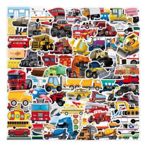 transportation vehicle truck stickers for kids boy, vinyl waterproof sticker 100 pack, party favor and supplies (construction truck airplane train helicopter car boat motorcycle tractor bus firetruck)