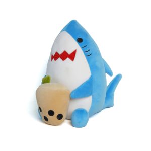 avocatt boba shark plush toy - 9" kawaii anime stuffed animal for boys & girls