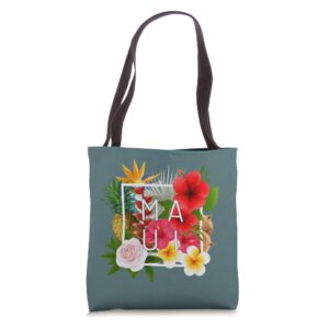 flowers of maui word art - hawaiian island souvenir tote bag