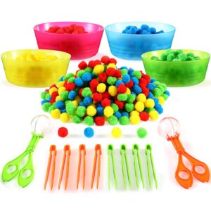 138 pieces fine motor skills toys for early education and sorting counting training development, for ages over 3 including 8 sorting bowls 2 scissors clip 8 tweezers and 120 colorful plush balls