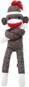 made by aliens adorable sock monkey, the original traditional hand knitted stuffed animal toy gift-for kids, babies, teens, girls and boys baby doll present puppet (20" brown)