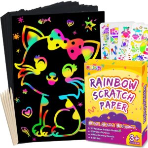 pigipigi scratch paper art for kids - 60 pcs rainbow magic scratch off art crafts set supply drawing note kit for girls boys toddler party favor activity game birthday christmas easter toy gift