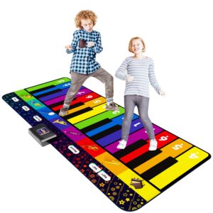 sunlin 6 ft. floor piano mat for kids & toddlers, giant piano mat, 24 keys, 10 built in songs, 8 instrument sounds, record & playback, song booklet, musical toy gift for boys & girls age 3 4 5 6 7 8 9