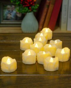 pchero led tealights with timer, 12pcs flickering flameless battery operated timed tea light electric candles for halloween christmas home party wedding centerpieces decorations