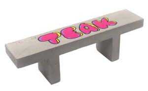 concrete fingerboard bench, full color teak tuning logo graphic - 7" long, 1.5" wide, 2" tall - 1:12 scale - teak tuning