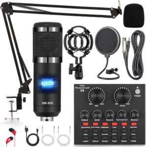 podcast equipment bundle, audio interface with voice changer and bm800 condenser microphone, recording studio package perfect for recording, broadcasting, live streaming, youtube, tiktok (bm800-v8b)