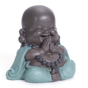 wgfkvas buddha statue, laughing ceramic buda statue little monk figurine cute baby buddha for home office car decors gift crafts and arts (green)