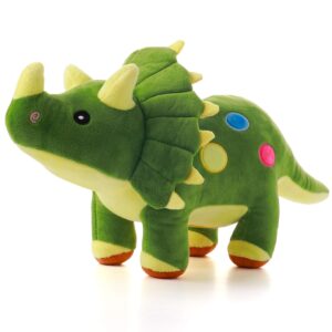 dinosaur plush toy, 16" stuffed animal triceratops throw plushie pillow doll, soft green fluffy friend hugging cushion - present for every age & occasion