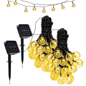 2 pack solar globe string lights, hmxbrighs 21ft 30 led waterproof bubble crystal balls string fairy lights, 8 modes outdoor starry lights solar powered lights for garden yard patio home party decor