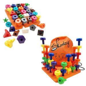 skoolzy color sorting toy - peg board set and shapes puzzle - educational fine motor skills toys for kids