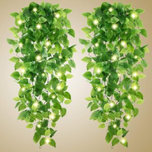 weispark artificial hanging plants - 2pcs fake ivy vine leaves kitchen plants for wall house room garden wedding garland indoor outdoor decoration (no baskets)