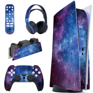 playvital magic sky full set skin decal for ps5 console disc edition, sticker vinyl decal cover for ps5 controller & charging station & headset & media remote