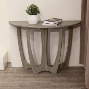 finecasa wooden console table, half-moon entryway table, semicircle narrow side table, sofa table for living room and corridor, foyer table, half round hallway table, 43.4x17x30 inches, gray