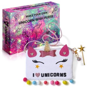 2pepers make your own unicorn purse kit, arts and crafts for kids, diy unicorns gifts for girls ages 3 4 5 6 7 8 years and up (no sewing needed), magical unicorn toy bag, creative girl's project.