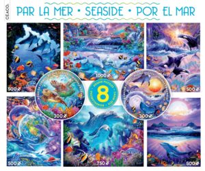 ceaco - 8 in 1 multipack - seaside - (2) round 300 piece, (4) 550 piece, (1) 750 piece (1) 1000 piece jigsaw puzzles