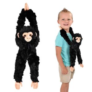 artcreativity black hanging chimpanzee plush toy, 19 inch stuffed chimpanzee with realistic design, soft and huggable, cute nursery decor, best birthday gift for boys and girls