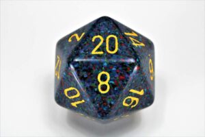 chessex 34mm single speckled twilight d20 die, 20 sides, polyhedral die, table game accessories, role play, dungeons and dragons(d&d)