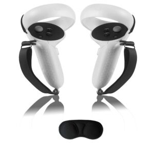 mugeymyd touch controller grip cover and lens cover for oculus quest 2 accessories, sweat-proof and anti-throw, protector with knuckle straps.(white)