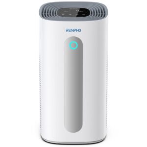 renpho large room air purifier 1210 ft², air quality monitor, smart auto/sleep mode, true hepa filter, home air purifier for smoke pet hairs pollen dust eliminator, 100% ozone free,timer, safety lock