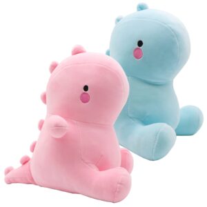 osqi stuffed animal plushie toys pack of 2, cute dinosaur plushies toy, 12inch soft plush for girls plush doll gifts for kids boys babies toddlers (blue pink)