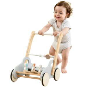 labebe push walker stroller toys,pull wagon for kid,gray animal-push toy for toddler, sit to stand learning walker, 2-in-1 activity push walker for infant/child, wooden play wagon 4 wheel push walker