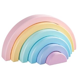 merryheart wooden rainbow small stacker, 6 piece rainbow stacking toy for baby/toddlers/kids, montessori education pastel rainbow decor, kindergarten teaching aid